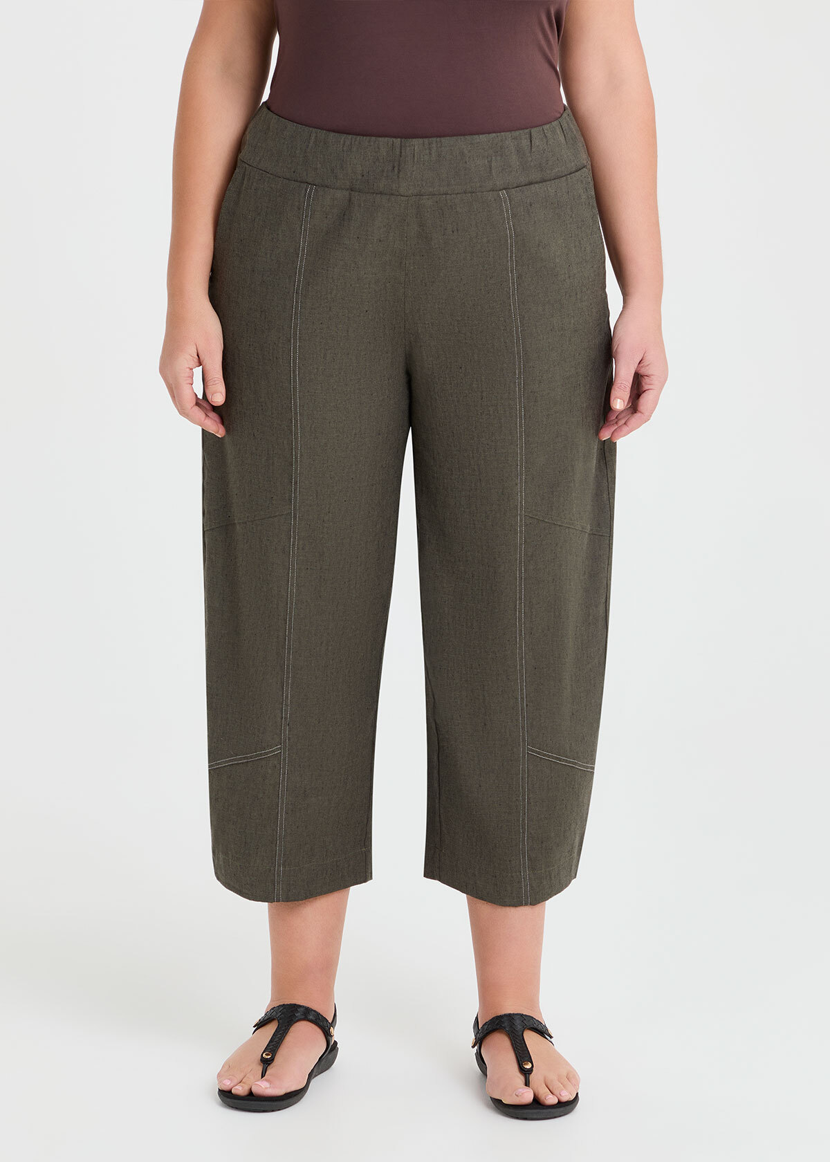 Shop Plus Size Lantern Stretch Linen Crop Pant, Green | Taking Shape HK