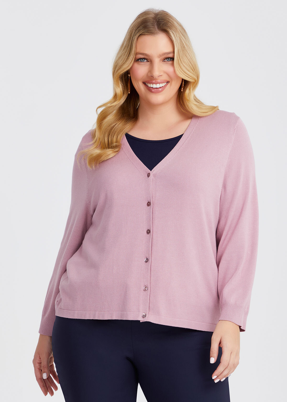 Plus Size Ivy V-neck Knit Cardigan Muted Pink | Taking Shape AU