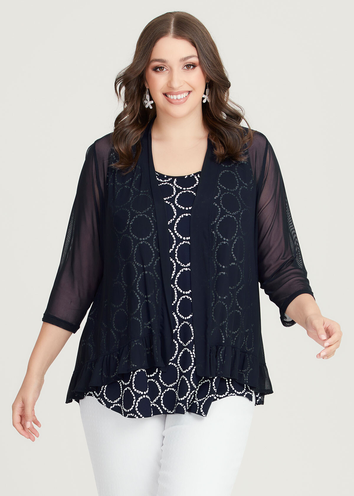 Shop Plus Size Mesh Overlay Cardigan, Blue | Taking Shape AU