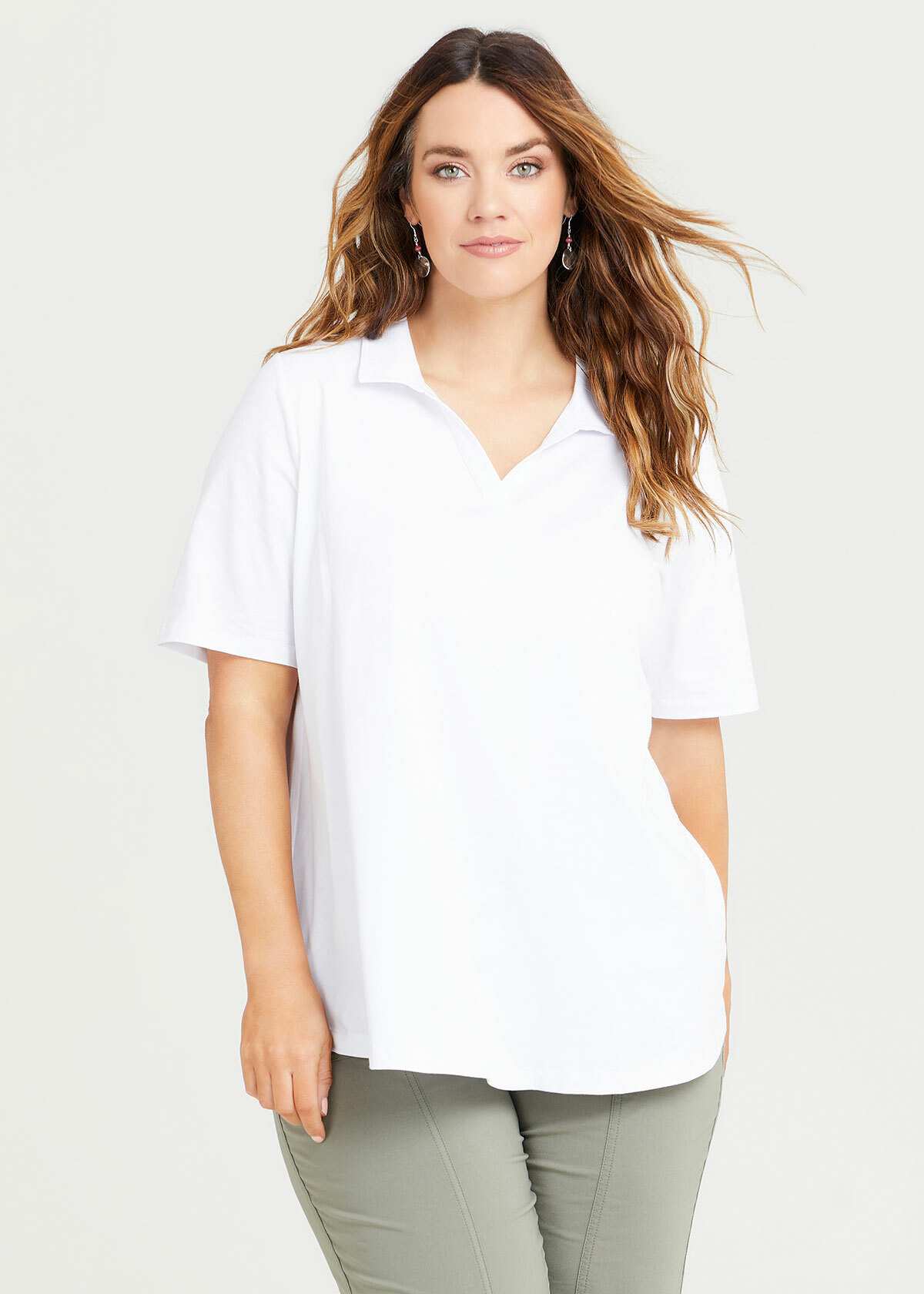 Shop Plus Size Organic Polo Neck Top, White | Taking Shape AU