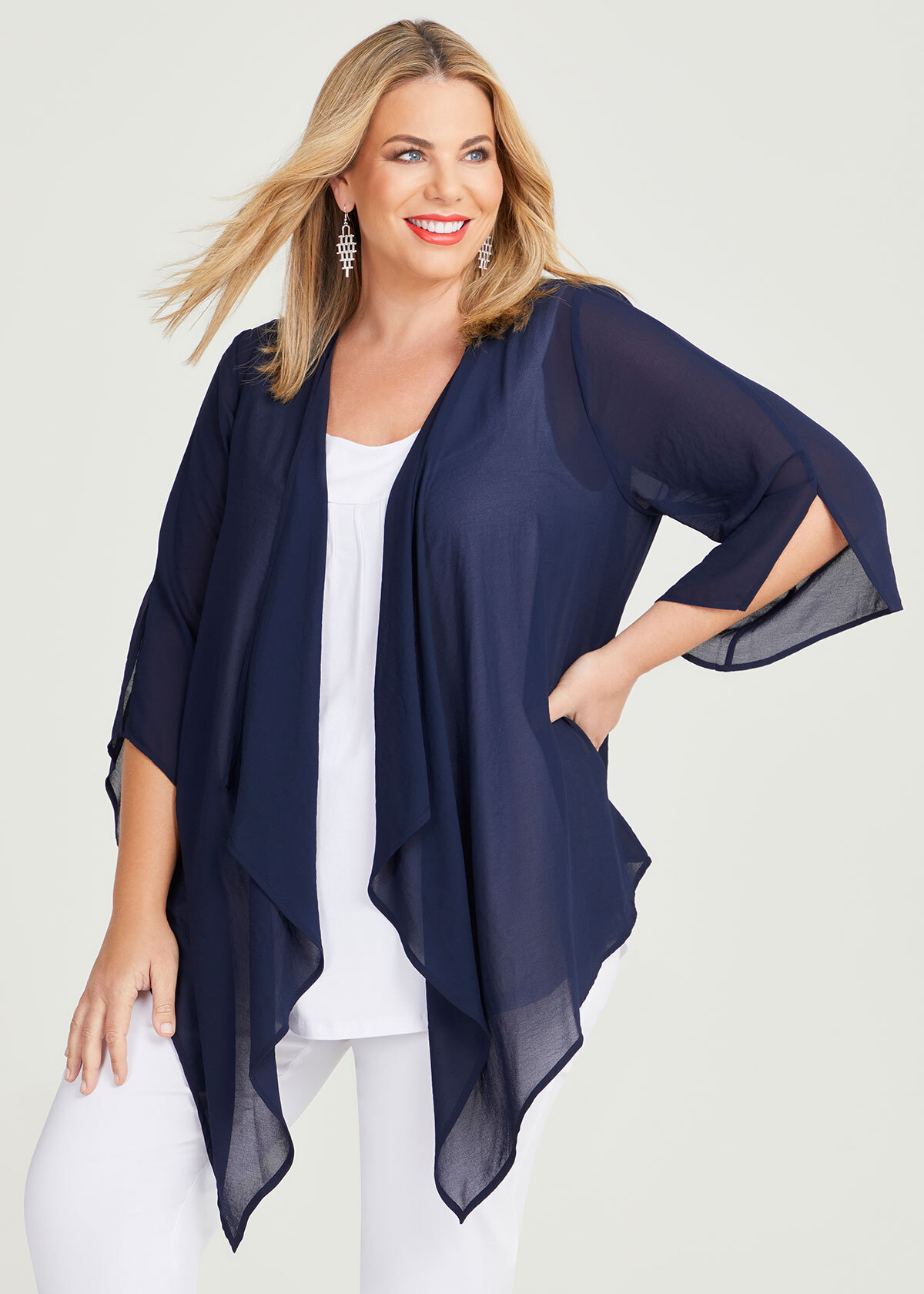Shop Plus Size Alex Split Sleeve Shrug in Blue | Taking Shape UK
