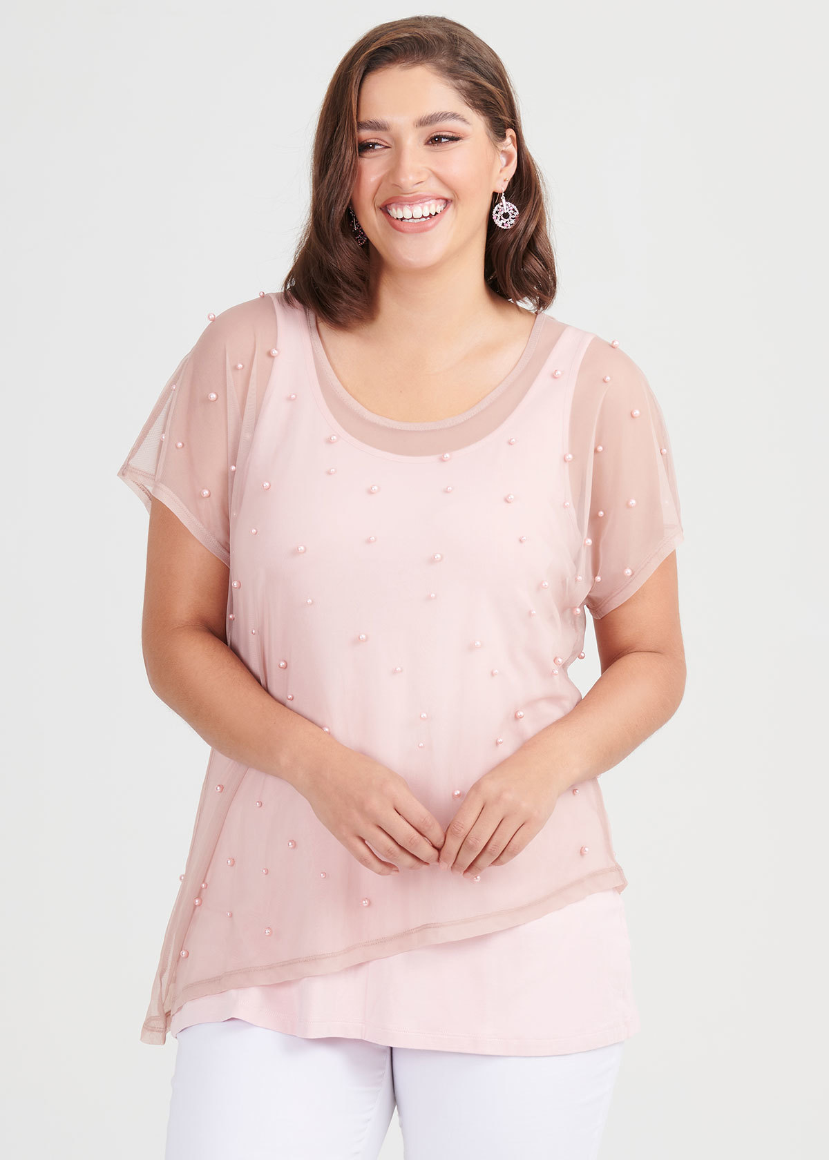 Shop Plus Size Pearl Mesh Top, Pink | Taking Shape AU