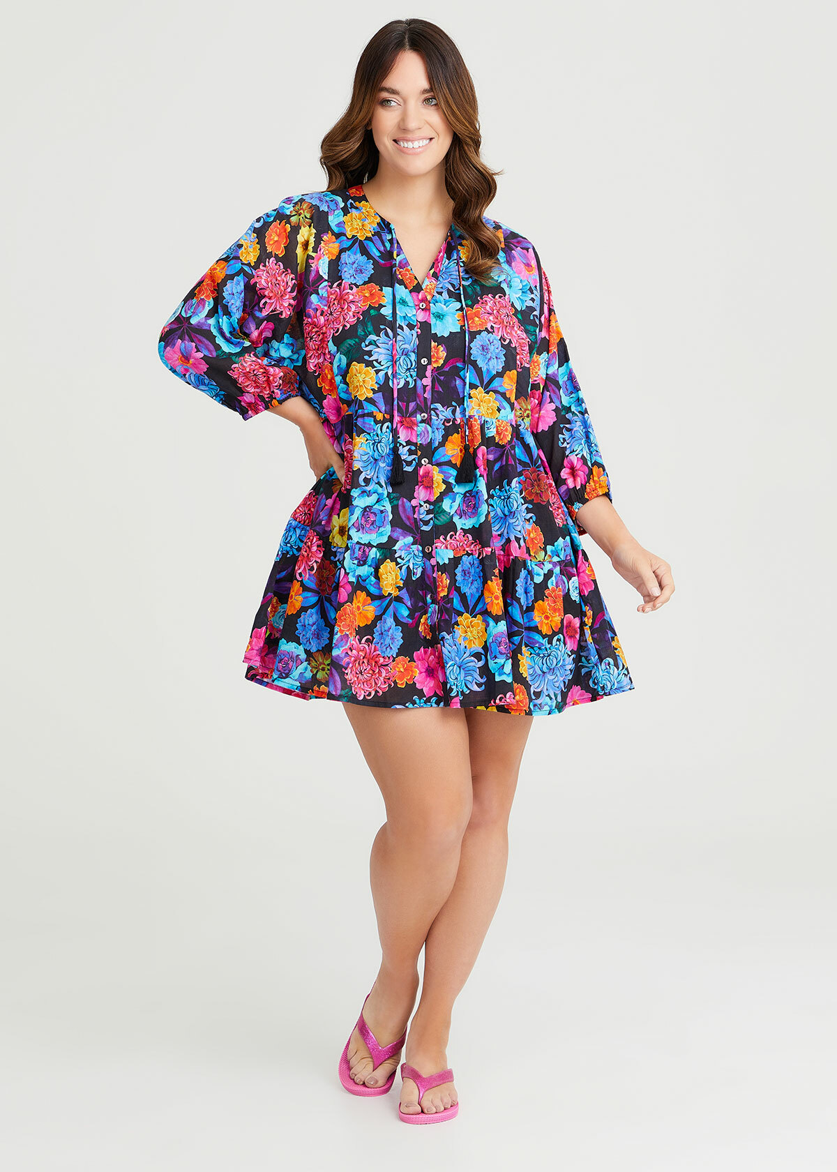 Shop Plus Size Cotton Blooms Tiered Cover Up, Multi | Taking Shape AU