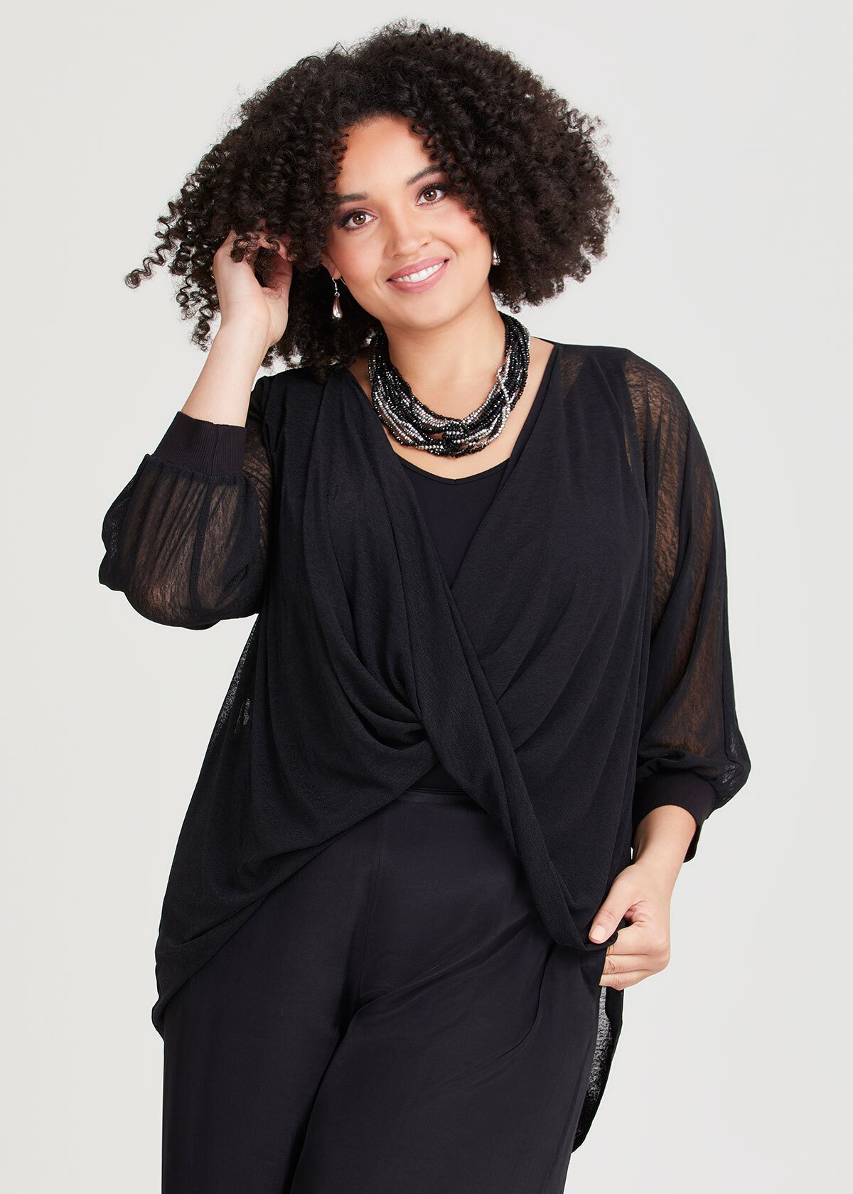 Shop Plus Size Mesh Wrap Overlay Top, Black | Taking Shape AU