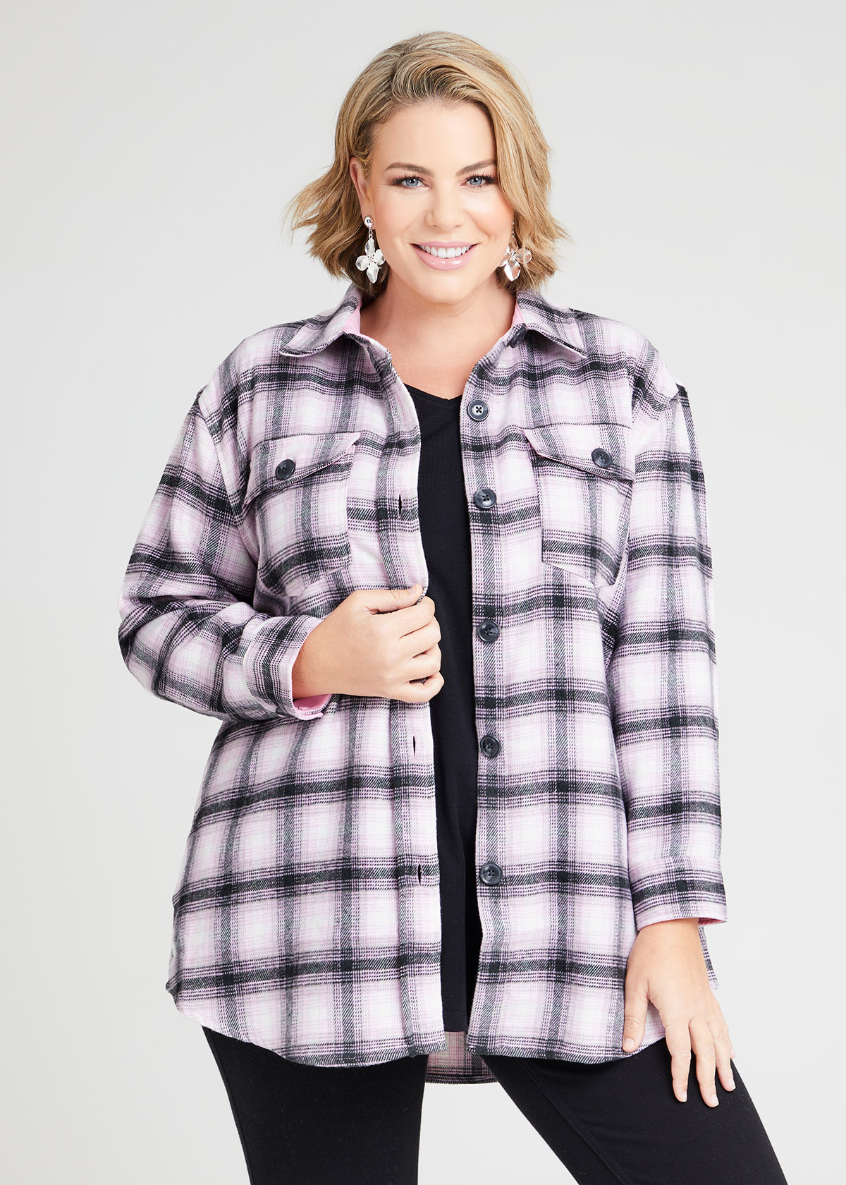 Shop Plus Size Checkered Overshirt Shacket in Multi | Taking Shape AU
