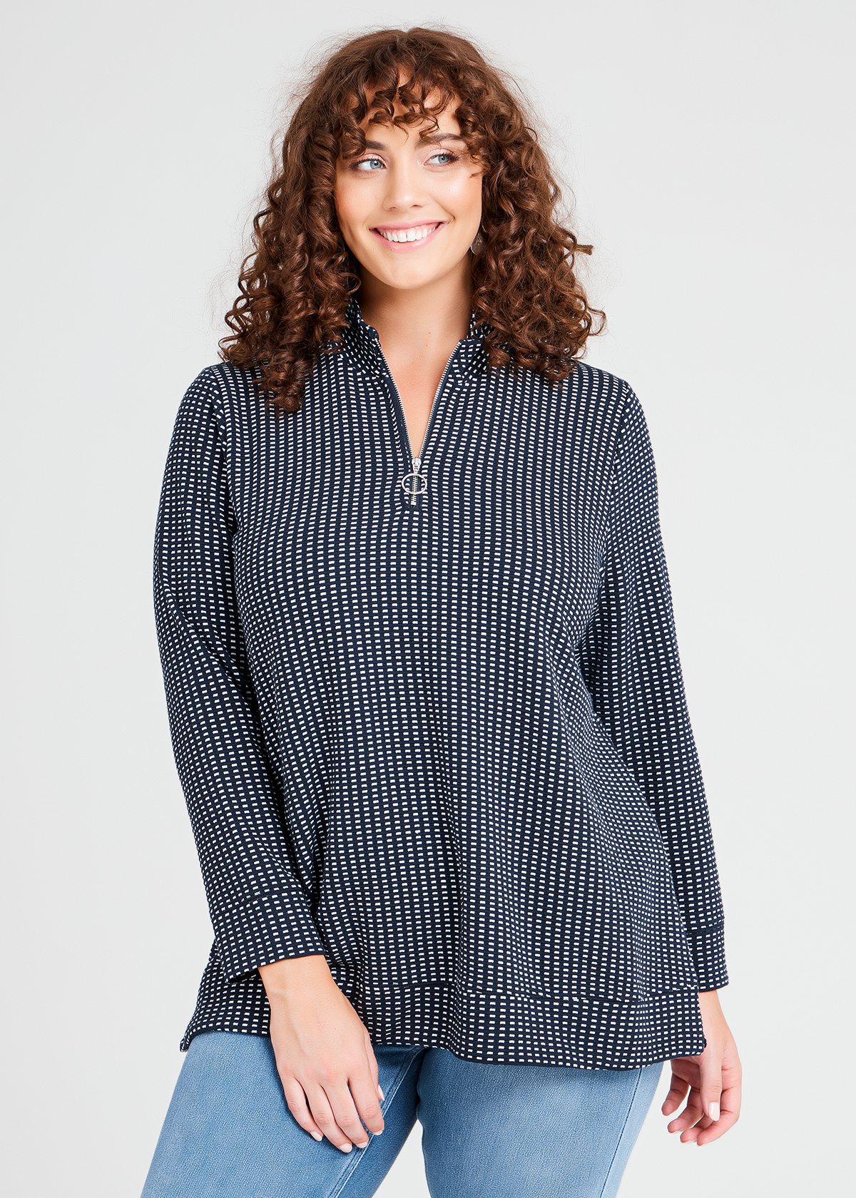 Shop Plus Size Half Zip Ticking Top in Navy | Taking Shape AU