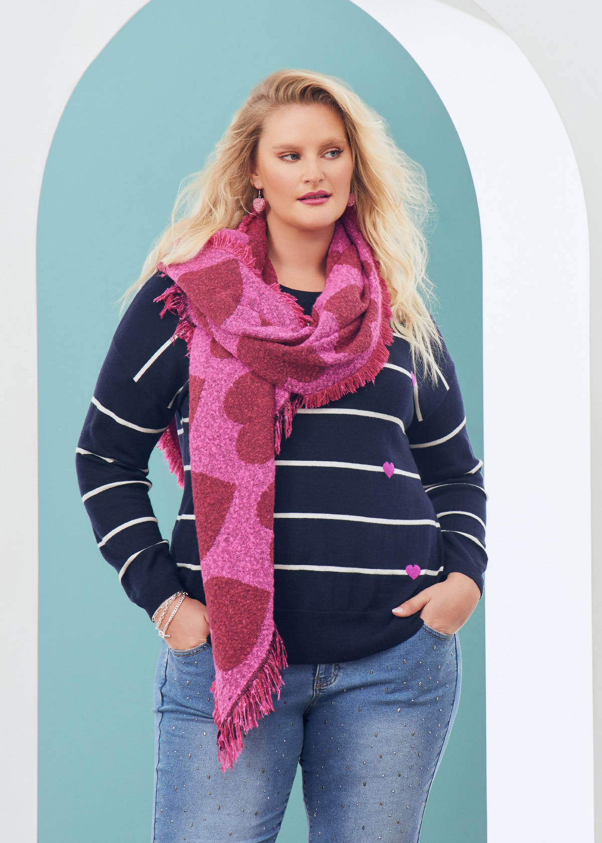 Shop Plus Size Striped Heart Jumper, Blue | Taking Shape AU