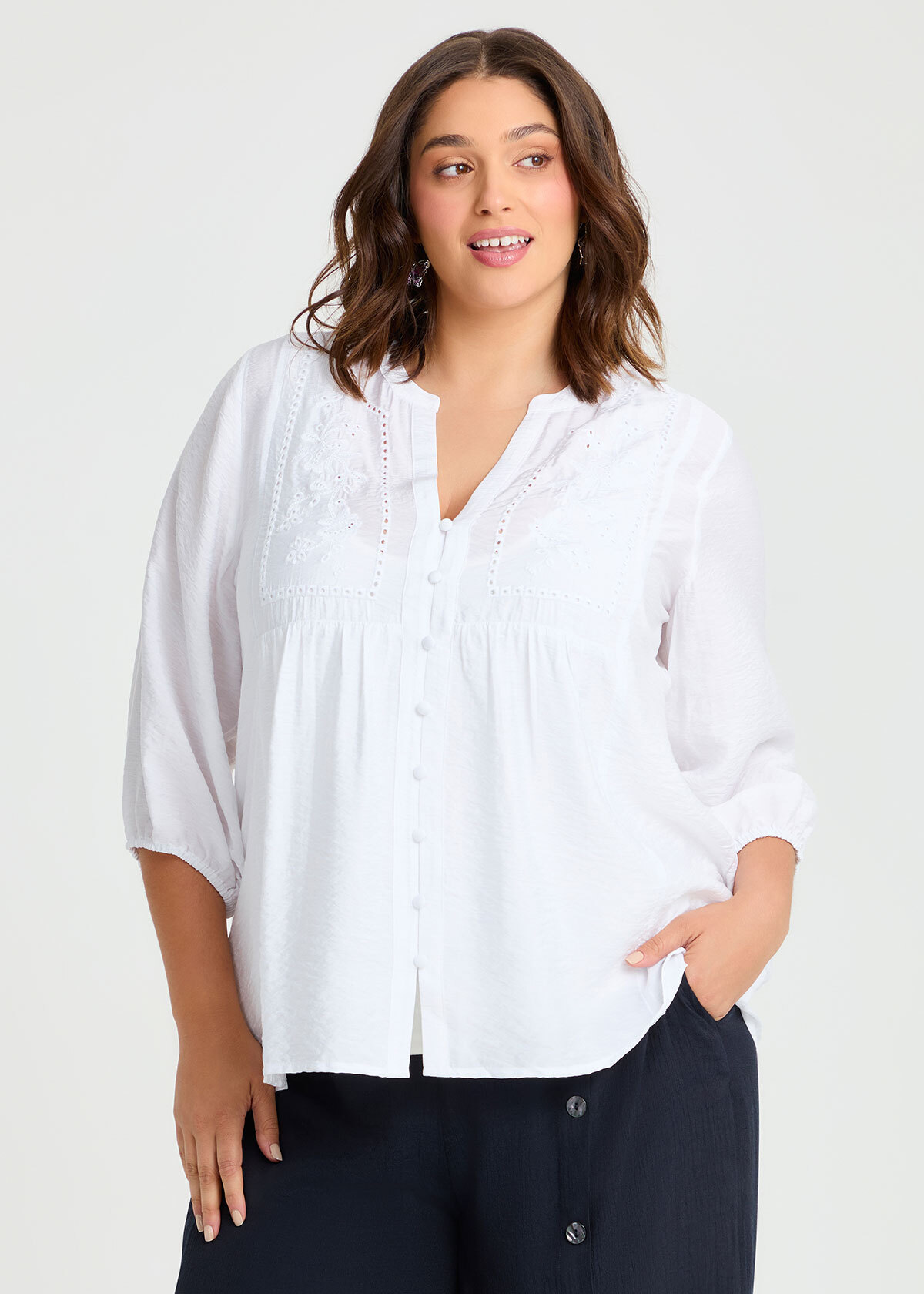 Shop Plus Size Natural Bloom Embroidery Top, White | Taking Shape NZ