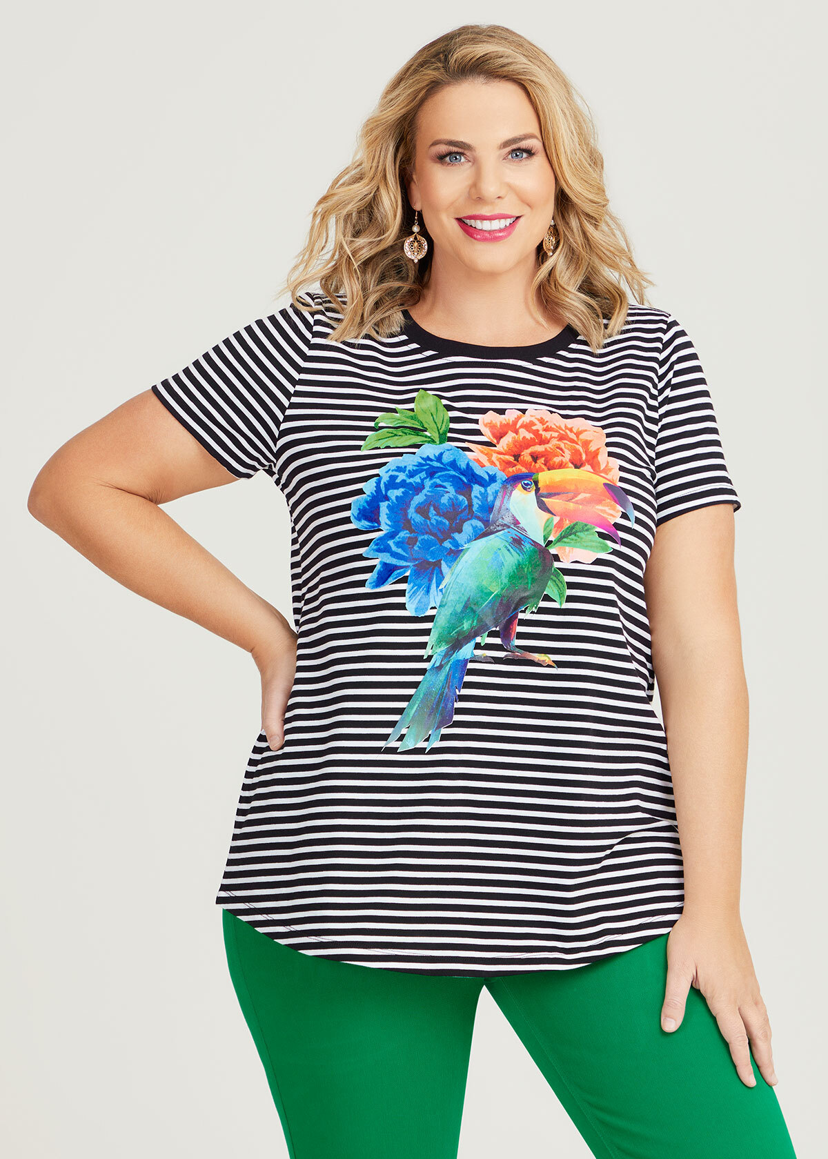 Shop Plus Size Cotton Toucan Stripe Tee, Black | Taking Shape AU