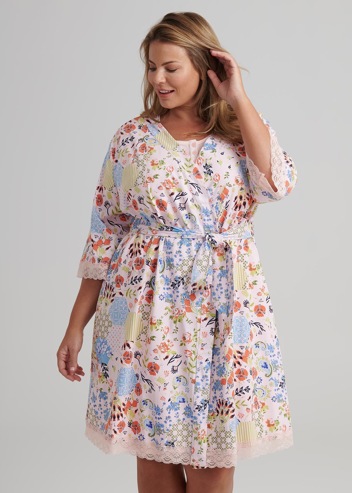 Shop Plus Size High Tea Night Robe in Print | Taking Shape AU