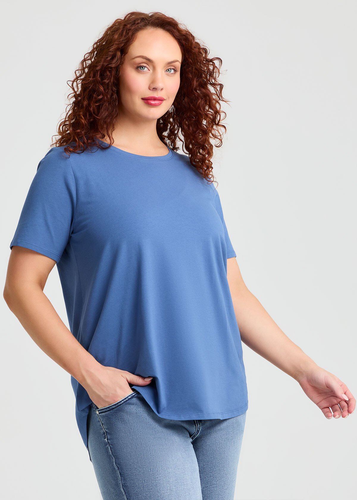 Shop Plus Size Good Earth Australian Cotton Crew Neck T-shirt, Blue ...
