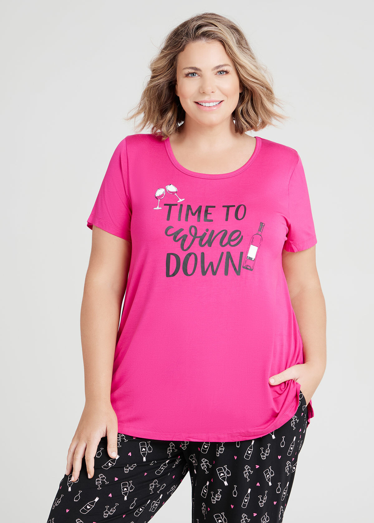 Shop Plus Size Bamboo Wine Down Pyjama Top, Pink | Taking Shape AU