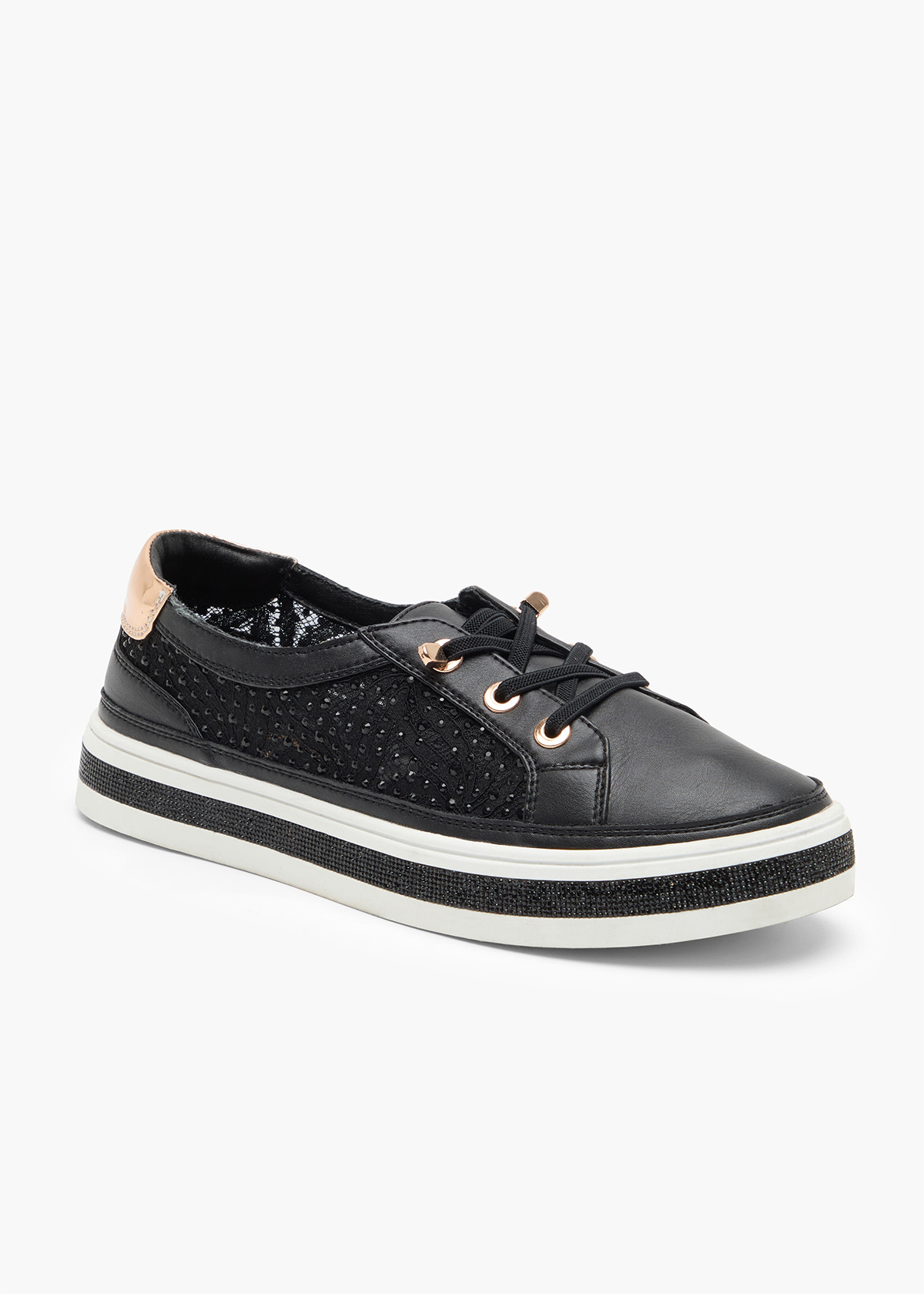 Shop Black Lace Bling Elastic Sneaker | Comfortable Shoes | Taking Shape AU