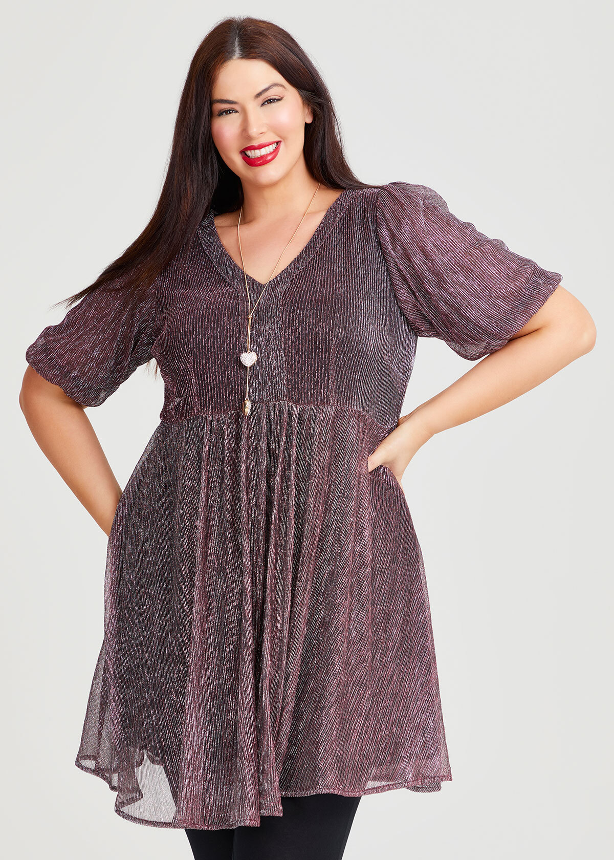 Shop Plus Size Flossy Shimmer Mesh Tunic, Red | Taking Shape AU