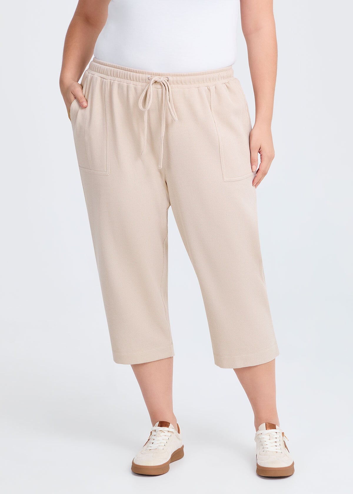 Shop Plus Size Waffle Pull On Crop Pant, Brown | Taking Shape CA