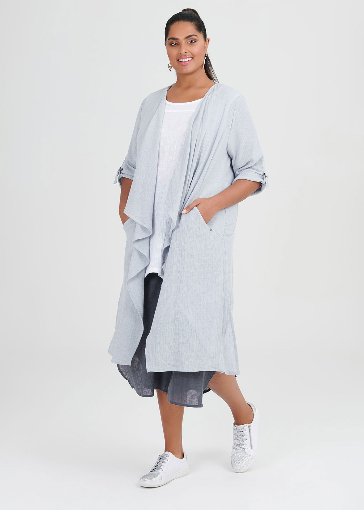 Shop Plus Size Linen Whitehaven Duster, Grey | Taking Shape AU