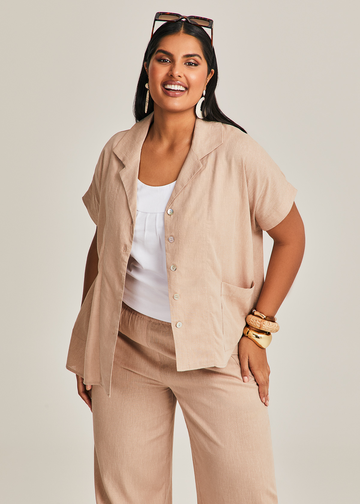 Shop Plus Size Patch Pocket Linen Bamboo Jacket, Nude | Taking Shape AU