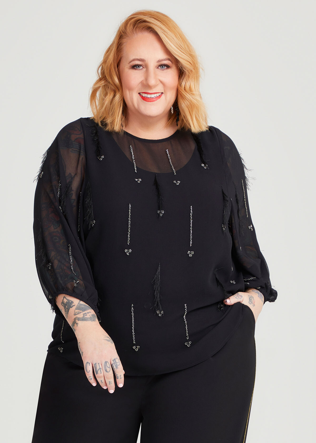 Shop Plus Size Embellished Sheer Blouse, Black | Taking Shape AU
