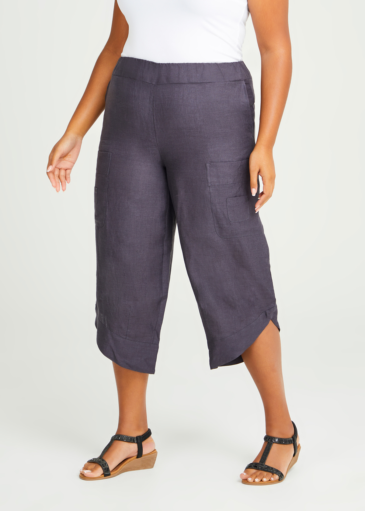 Shop Plus Size Linen Cargo Crop Pant, Grey | Taking Shape AU