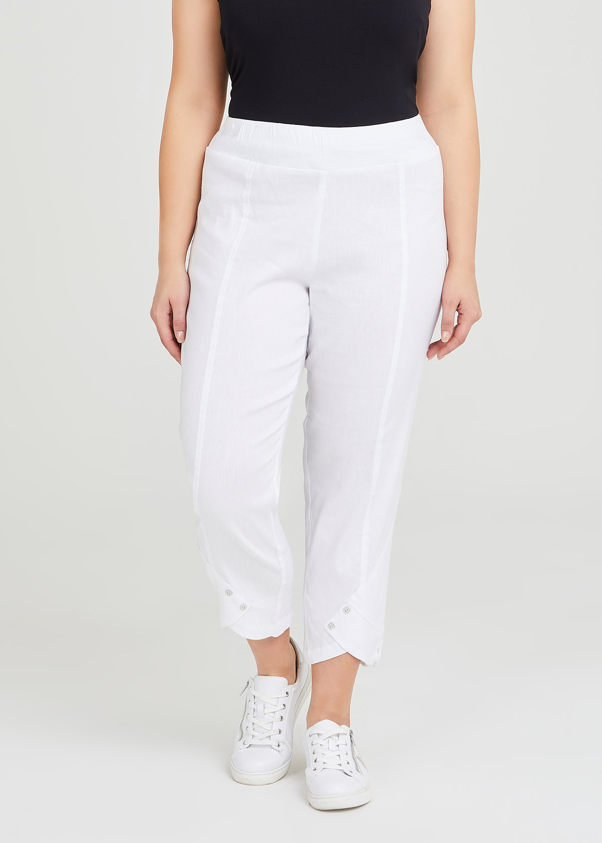 Shop Plus Size Linen Button Hem Pant, White | Taking Shape AU