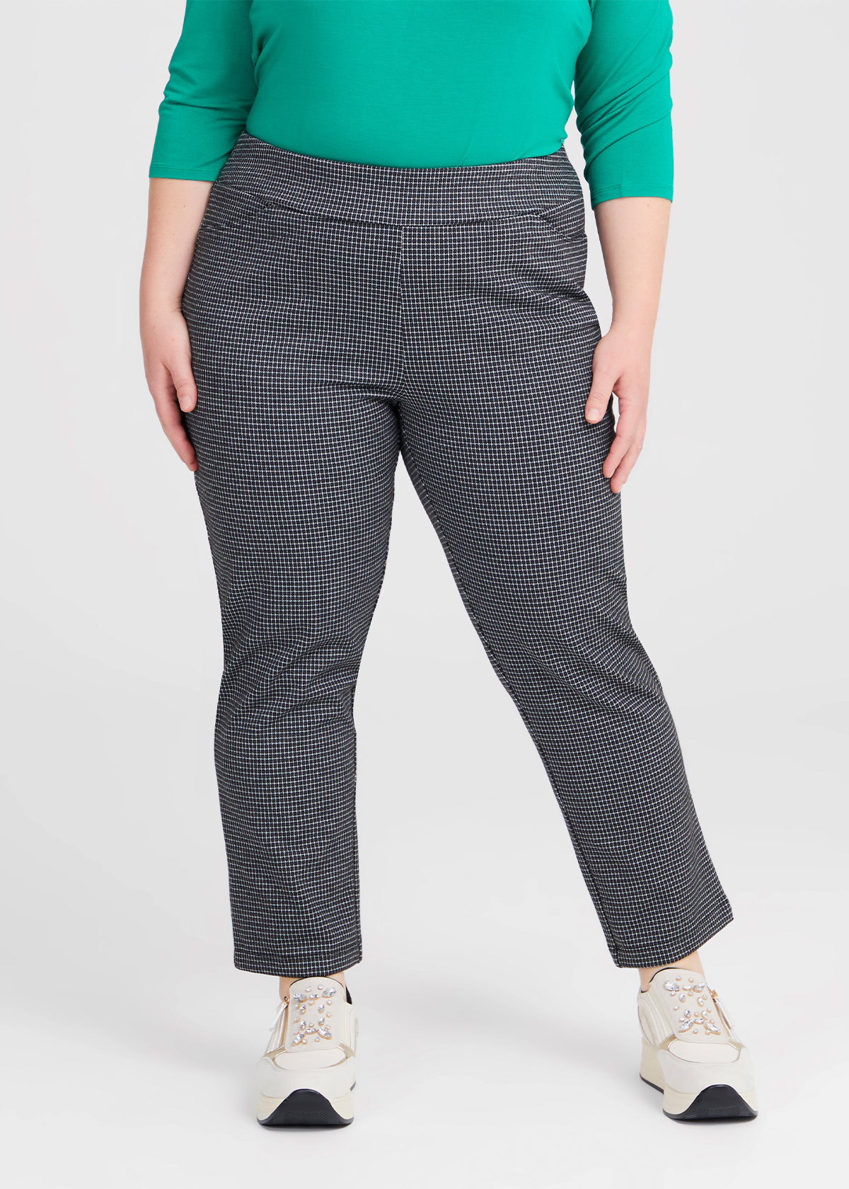 Shop Plus Size Petites Ponte Checker Pant, Black | Taking Shape AU