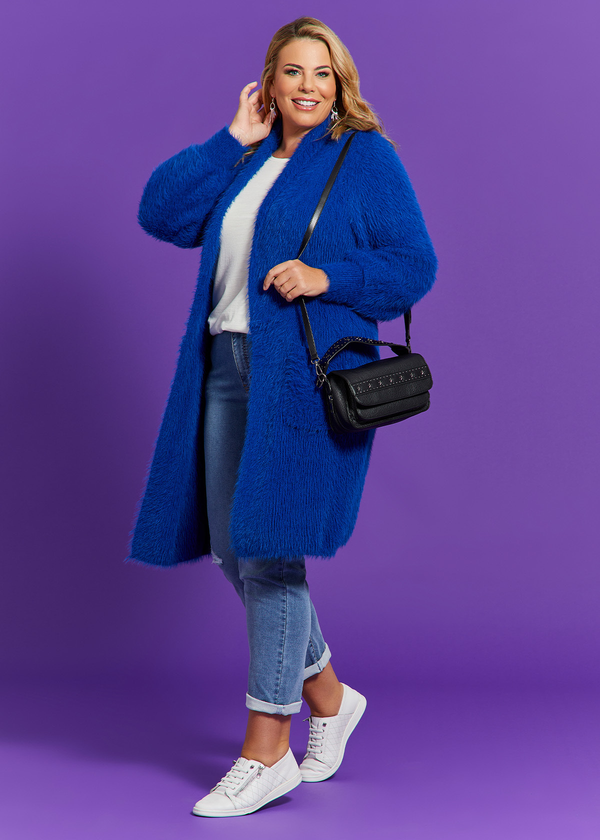 Shop Plus Size Fluffy Knit Cosy Cardigan, Blue | Taking Shape NZ