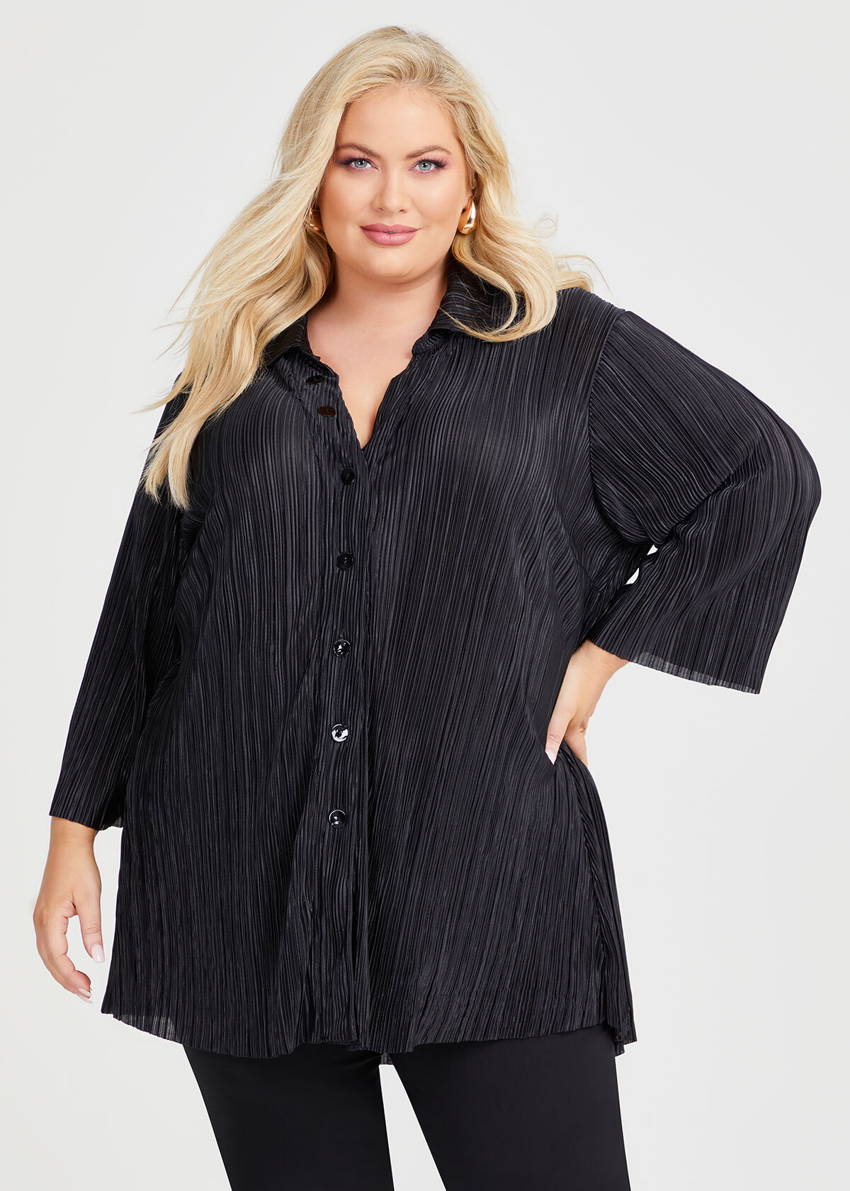 Shop Plus Size Plisse Floral Shirt, Black | Taking Shape AU