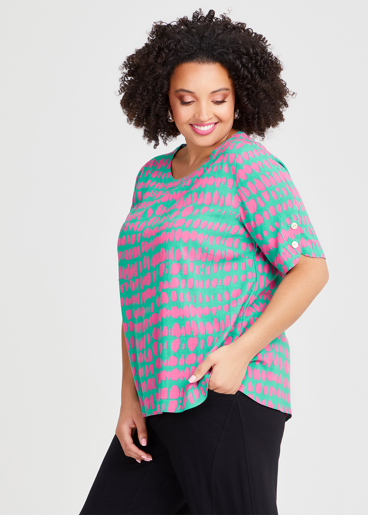 Shop Plus Size Alicia Natural Abstract Spot Top in Green | Sizes 12-30 ...