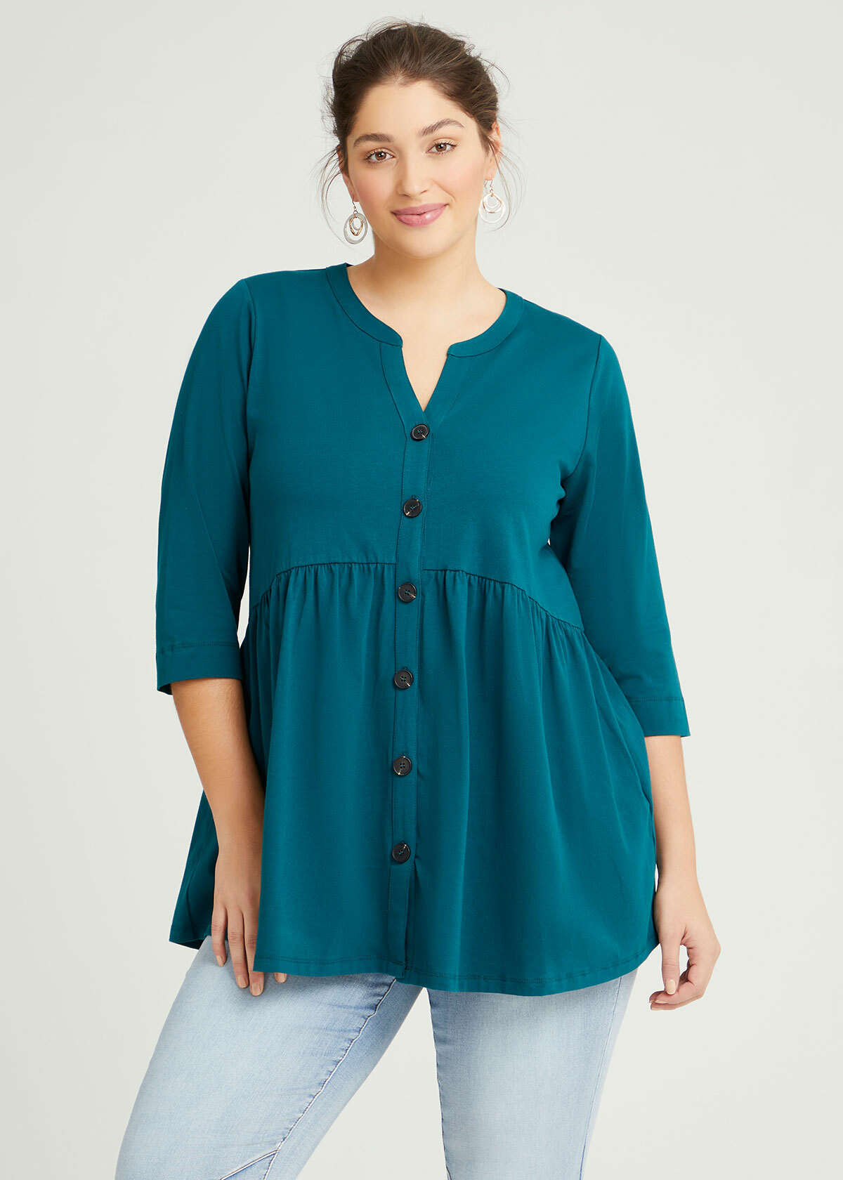 Shop Plus Size Organic Tiered Button Tunic, Green | Taking Shape AU