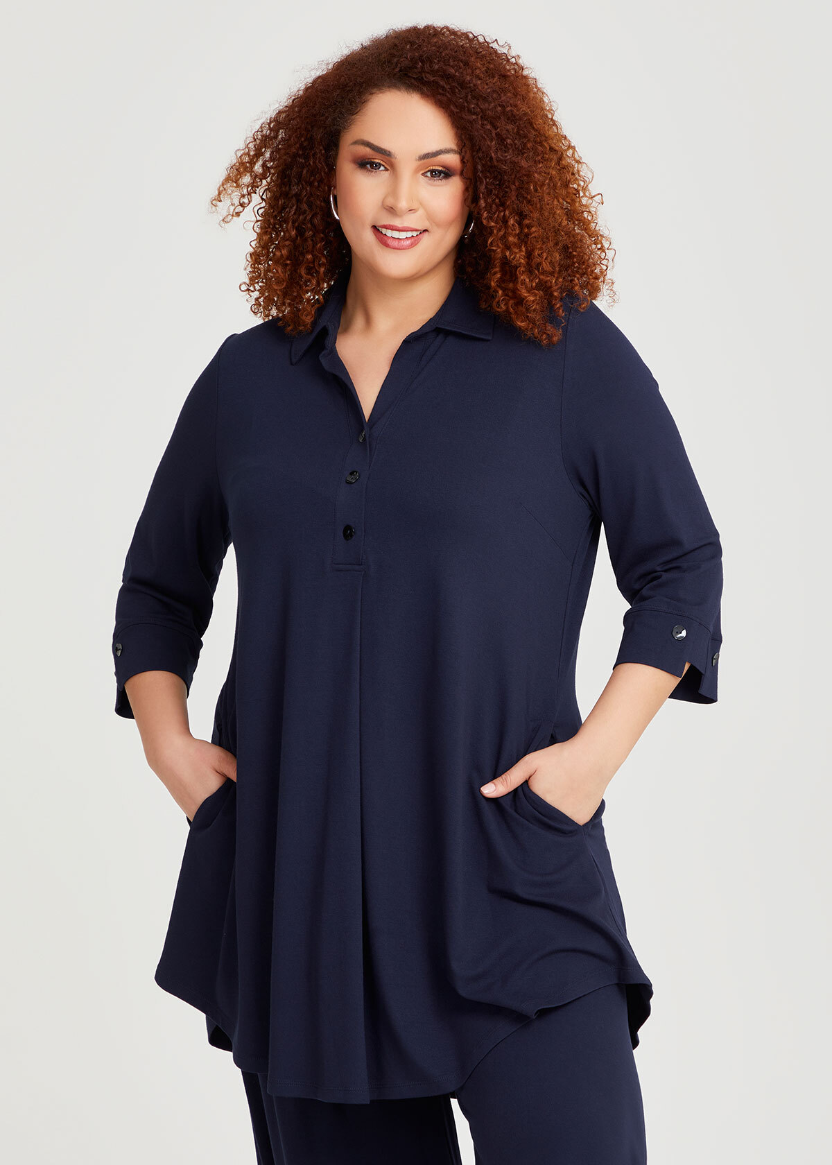 Shop Plus Size Revival Button Natural Tunic, Blue | Taking Shape AU