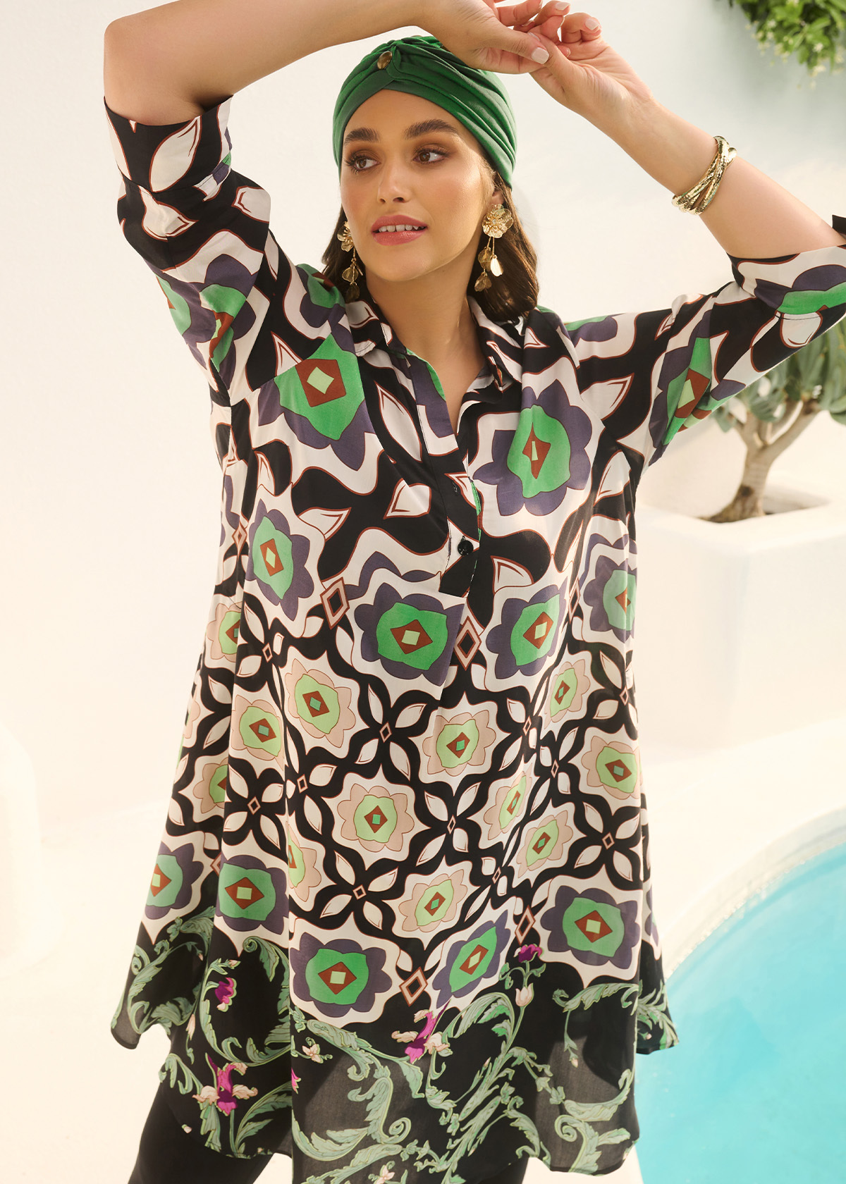 Shop Plus Size Collar Natural Swing Dress, Multi | Taking Shape AU